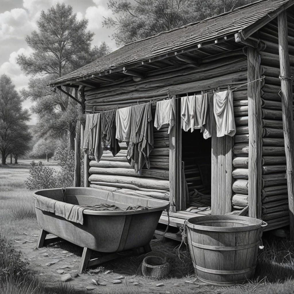 Rustic Frontier Cabin Scene in Hyperdetailed Charc... - AI Art