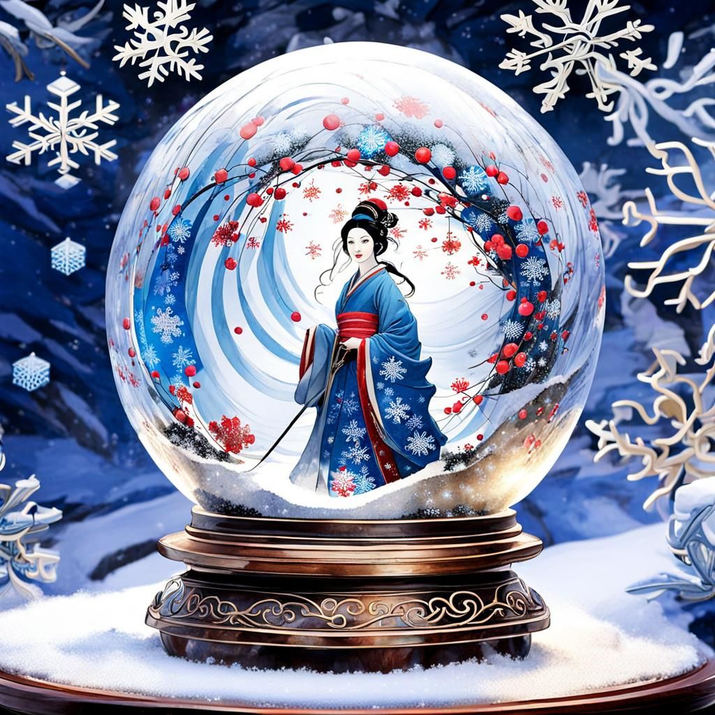 Geisha in a snow globe - AI Generated Artwork - NightCafe Creator