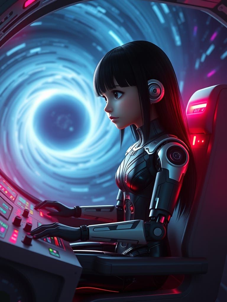 Android Girl Confidently Sits in Futuristic Captai... - AI Art