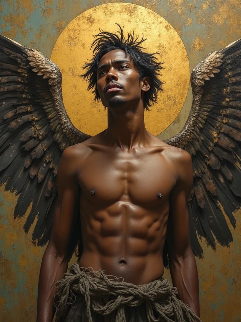 Brown Skinned King with Golden Wings in Verdigris ... - AI Art
