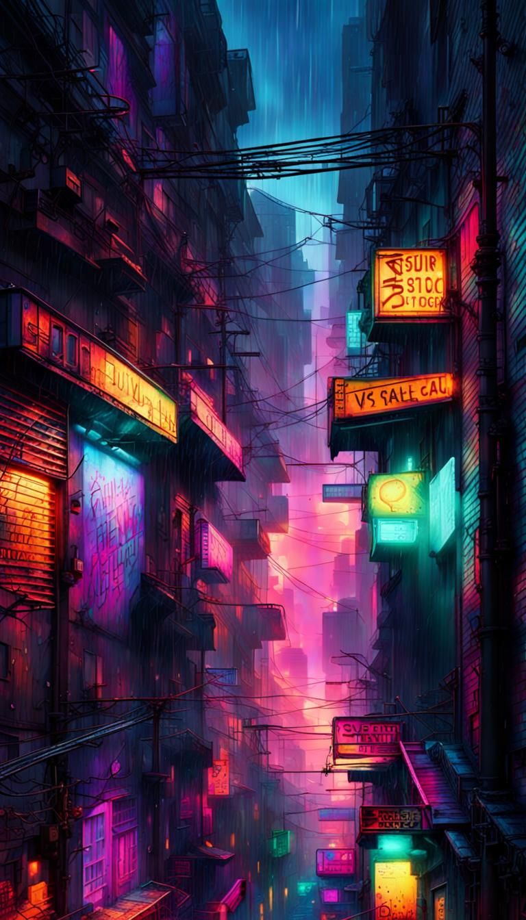 Surviving cyberpunk dystopian nightmare futuristic mega city neon ...