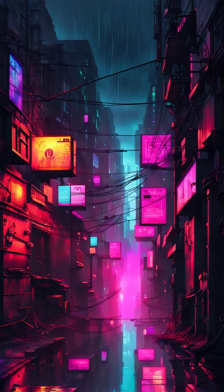 Surviving cyberpunk dystopian nightmare futuristic mega city neon ...