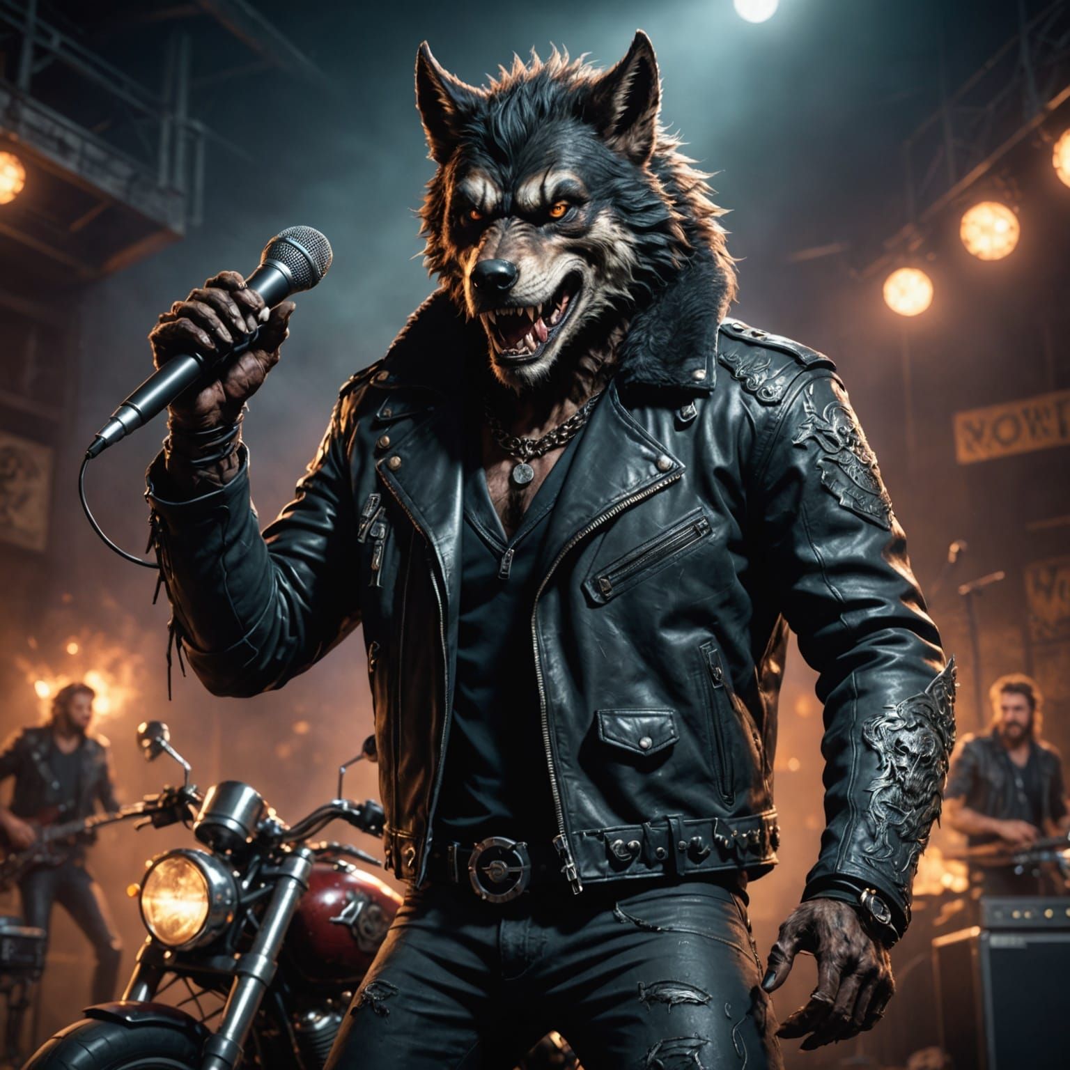 Werewolf Rock Star Unleashed in Leather Jacket - AI Art