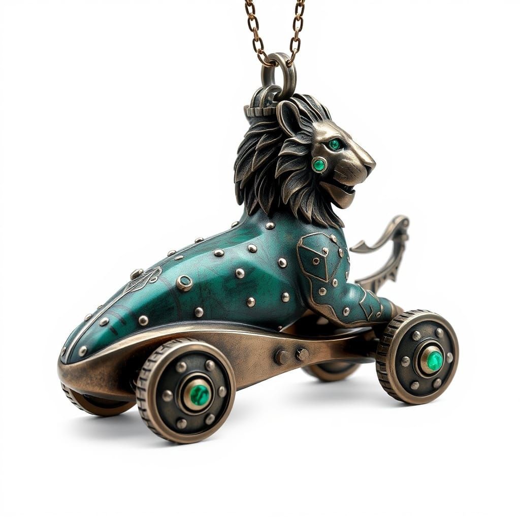 Futuristic Ethiopian Biomorph Lion Pendant, Art De... - AI Art