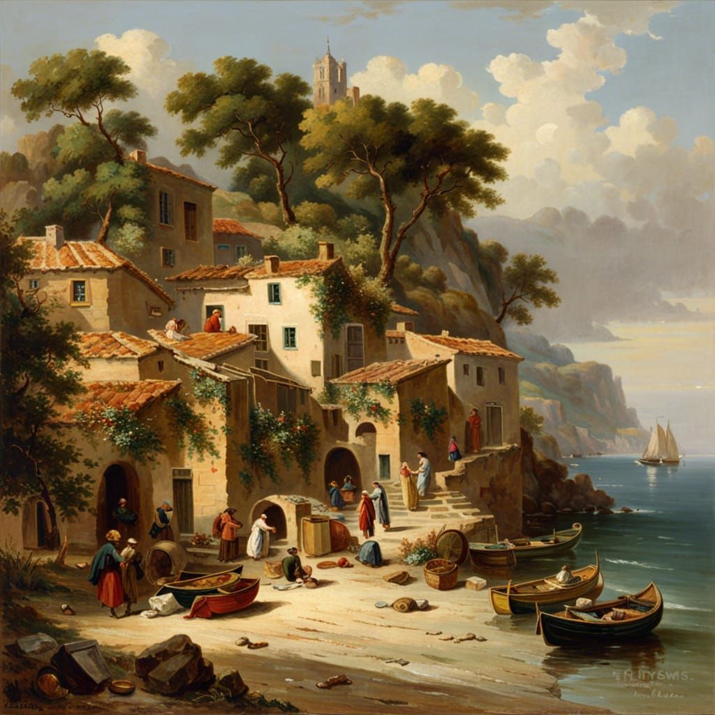 fishing village, by Edouard Lefèvre - AI Generated Artwork - NightCafe ...