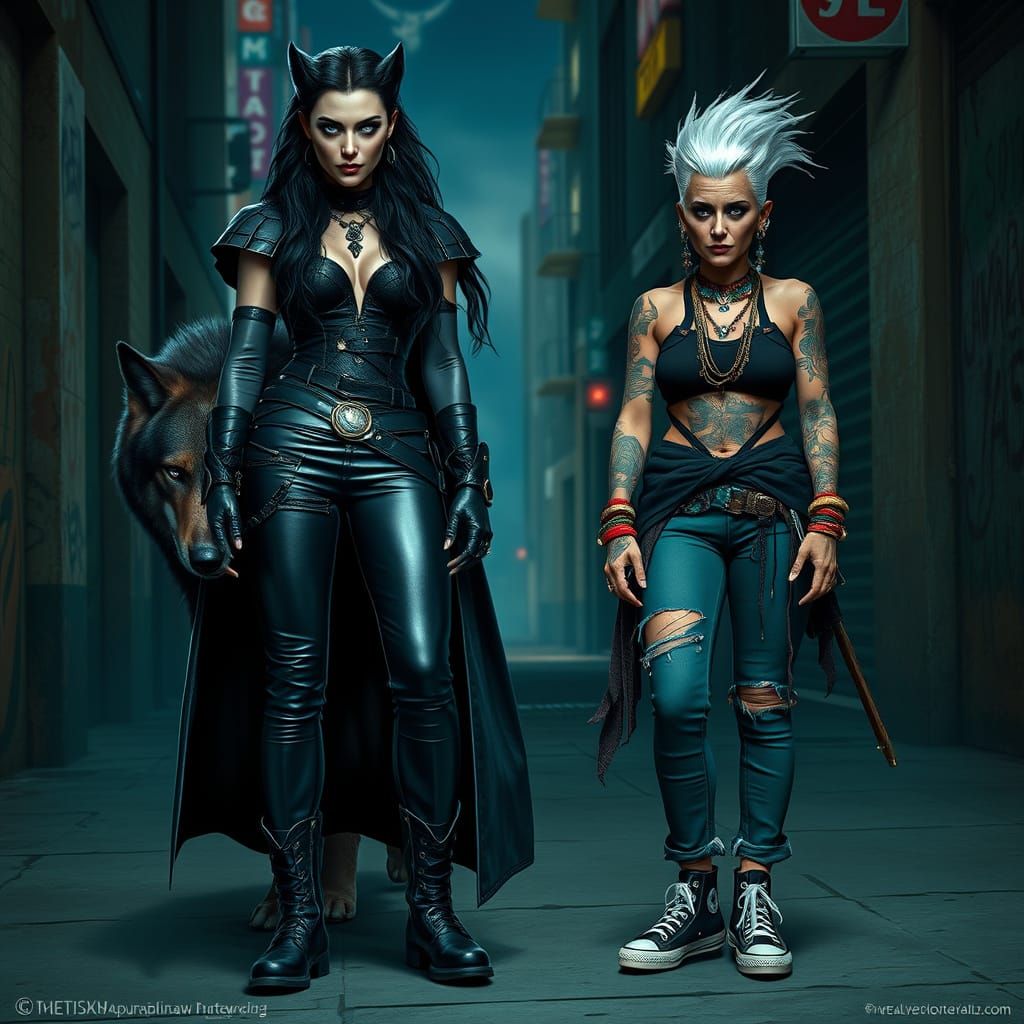 Ethereal Vampire Warrior in Urban Dreamscape - AI Art