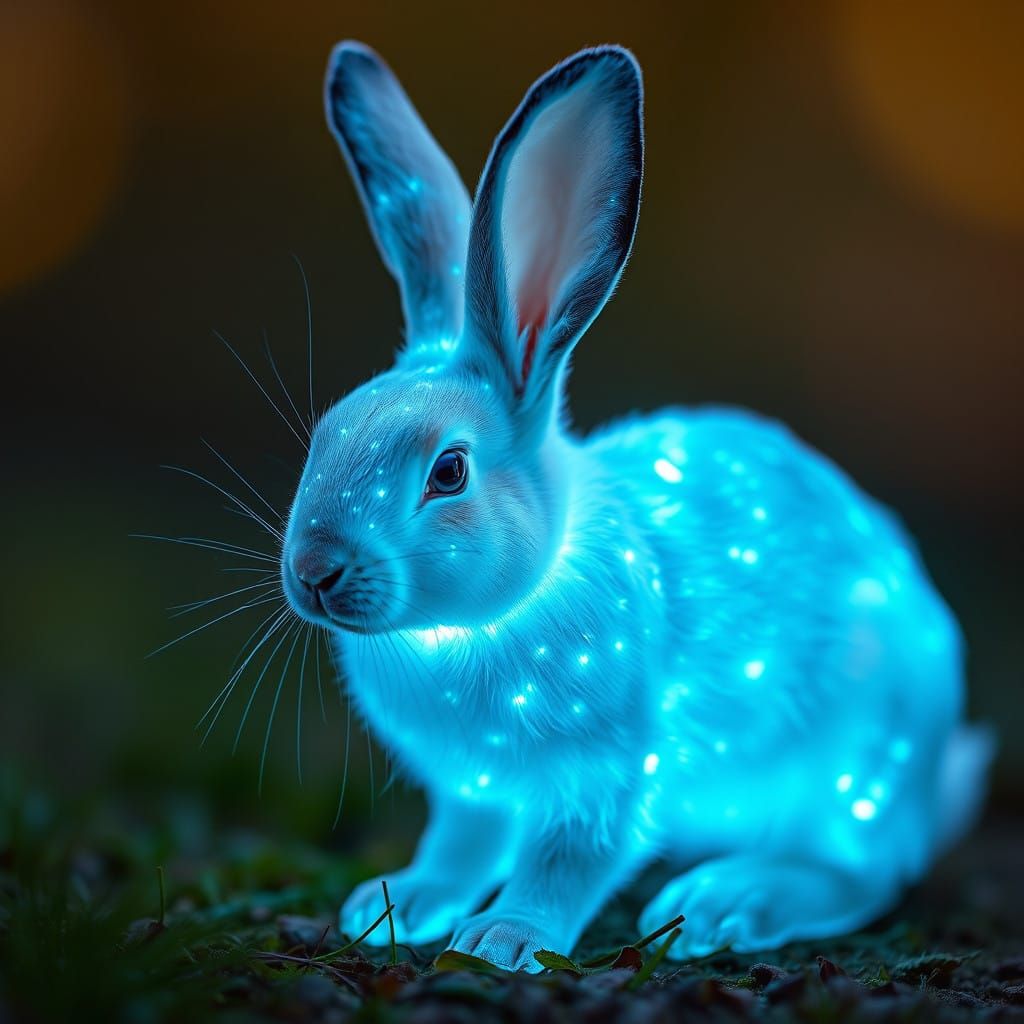 Bunnie - Majestic Bioluminescent Rabbit in Ethereal Landscap...