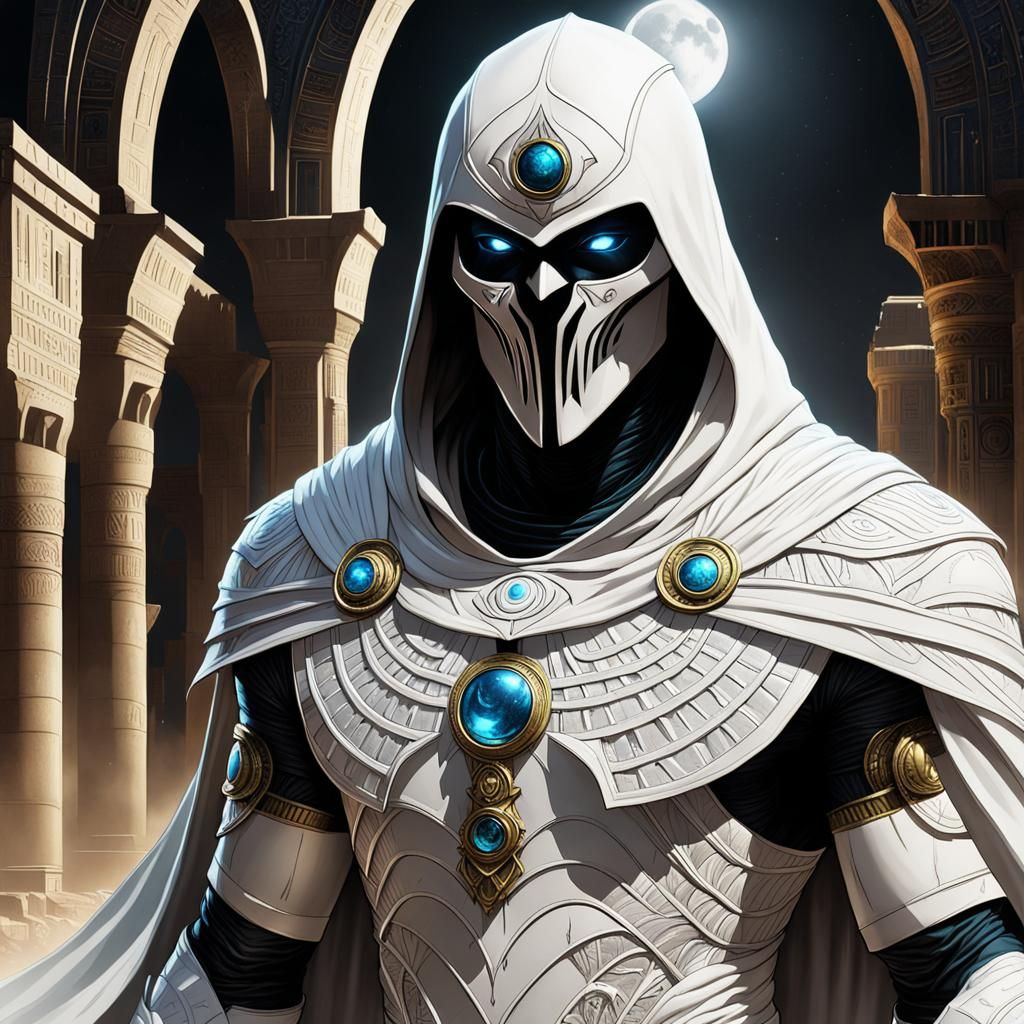 Moon Knight, White and white hooded cloak symbiont suit, Cresent moon ...