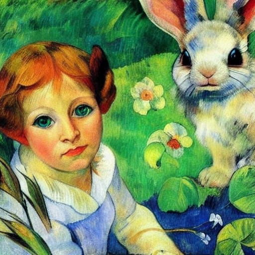 Enchanted Rabbit Portrait in Impressionist Style - AI Art