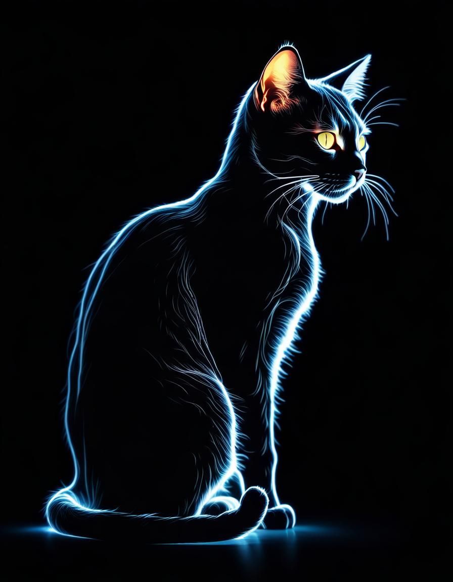 Black back light fantastic charming cat anatomy glowing in the dark ...