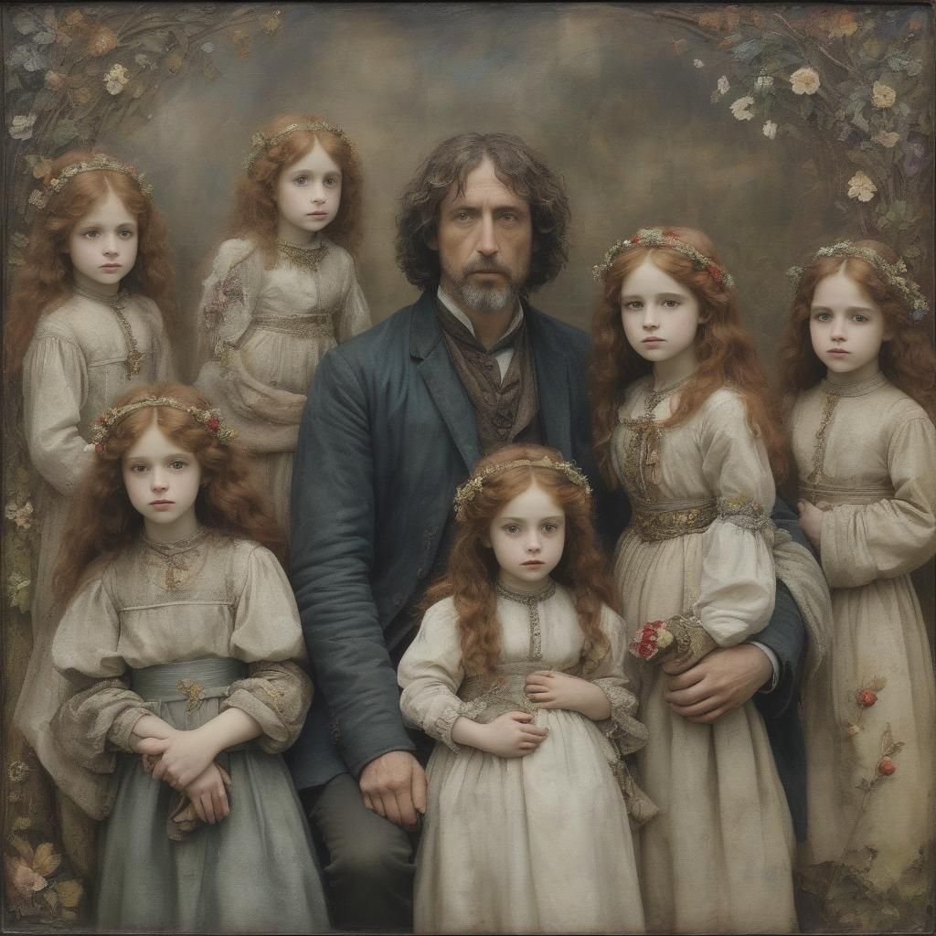 portrait: (Pre-Raphaelite Father, KIDS:3) AT parade MARCH / encaustic ...