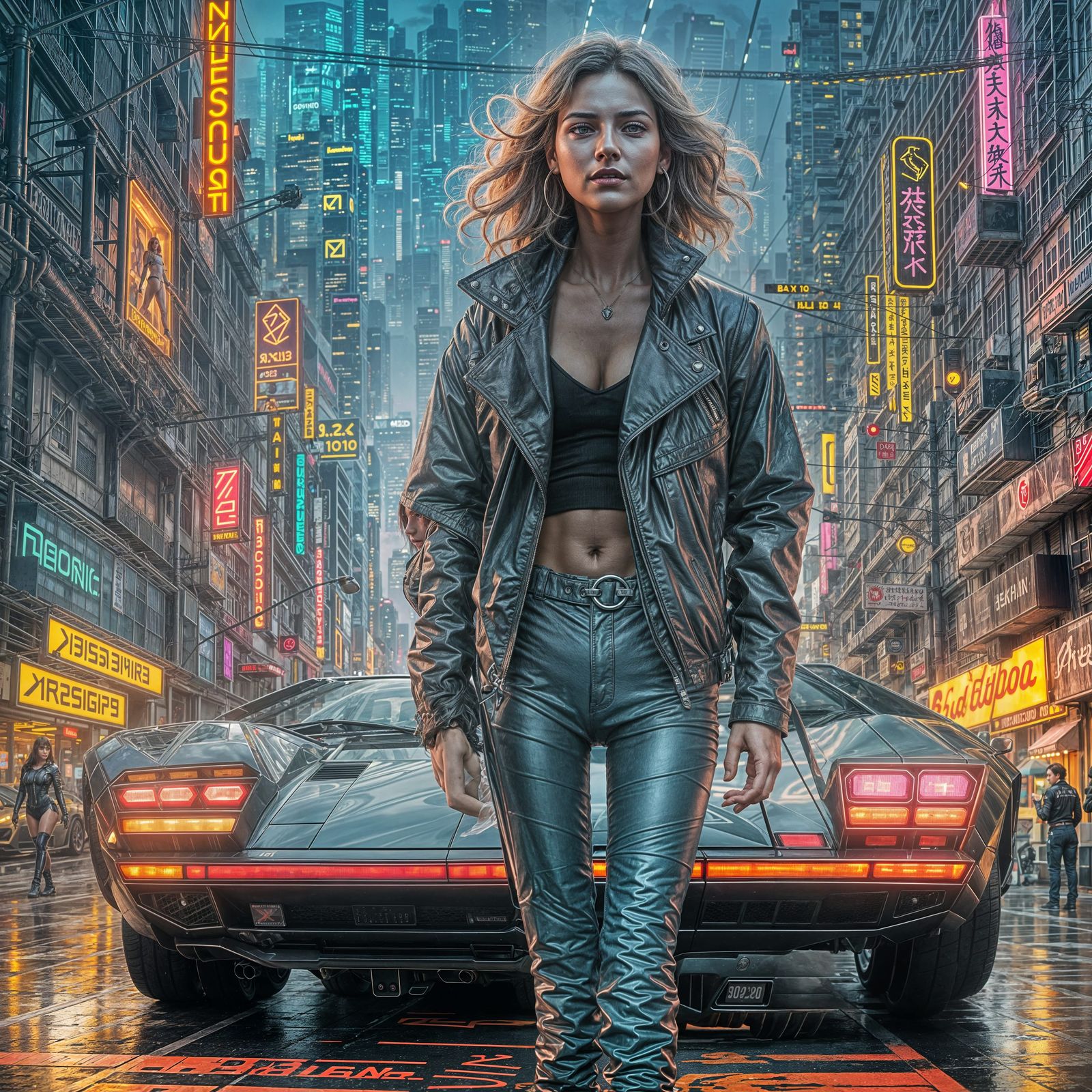 lamborghini countach and a bom shell of a woman, cyberpunk 2099 blade ...