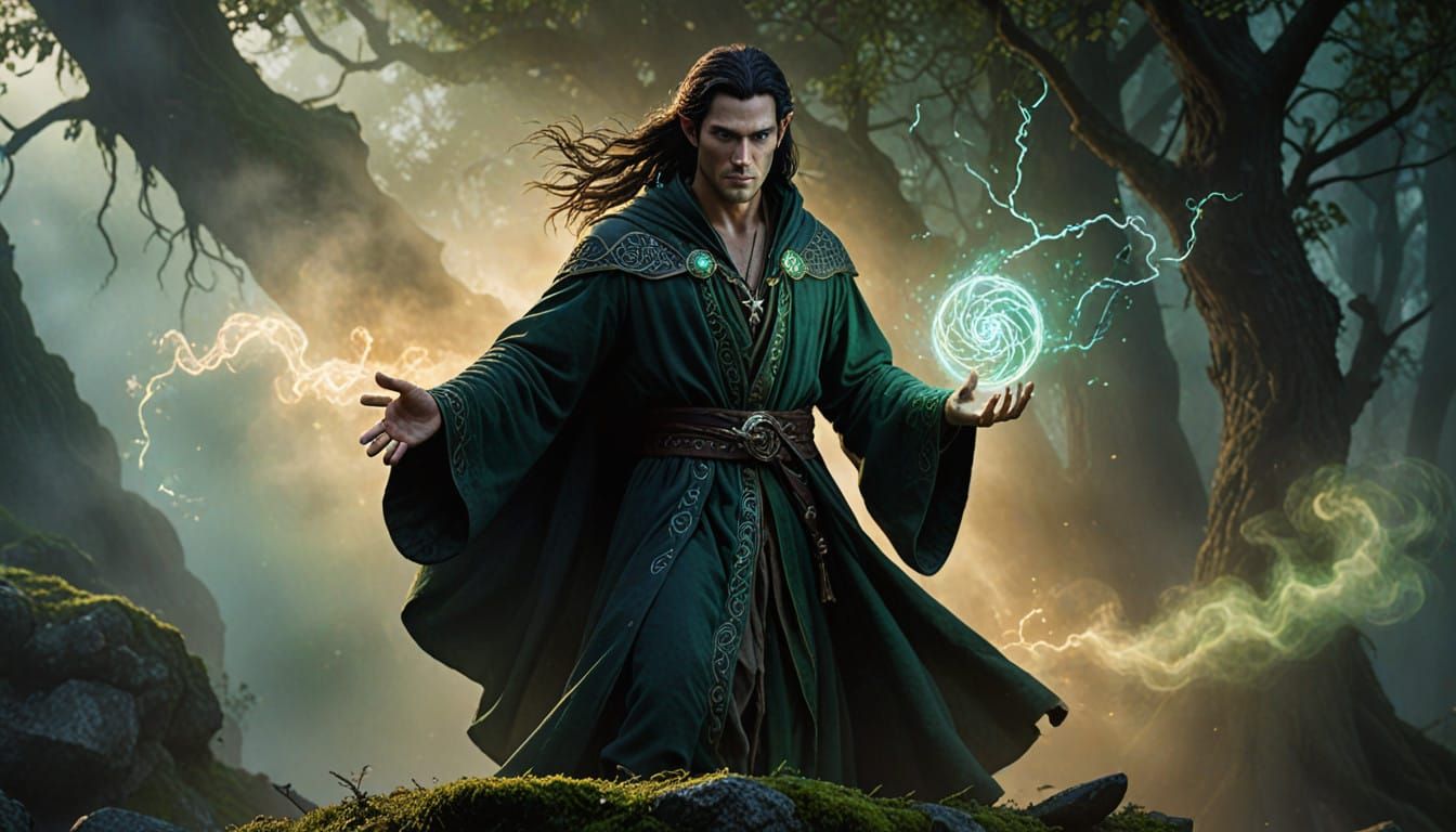 Elven Sorcerer Weaving an Arcane Spell