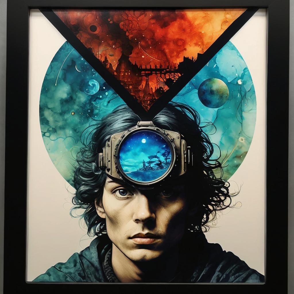 Visualizer Lamp - Retro-Futuristic Astral Map Portrait in Di...