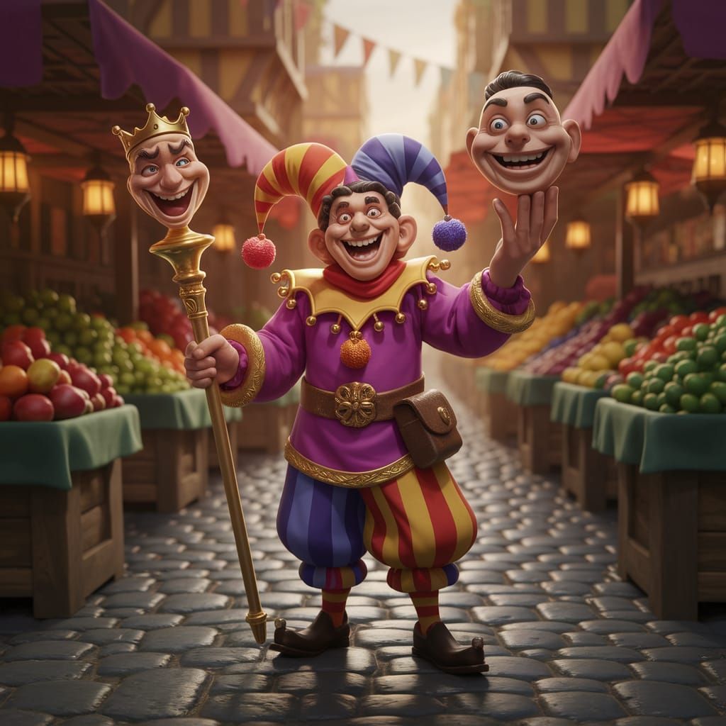 April fools jester - Medieval Marketplace Jester in Vibrant ...
