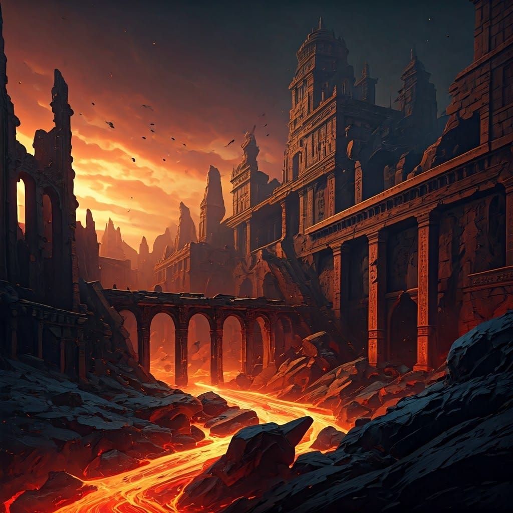 Fantasy Ruins in a Cataclysmic Maelstrom, in a Cyb... - AI Art