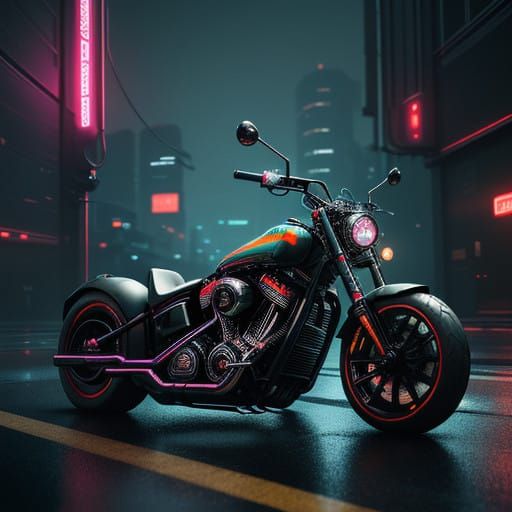 Get to the choppa - Cyberpunk Chopper on Neon City Streets