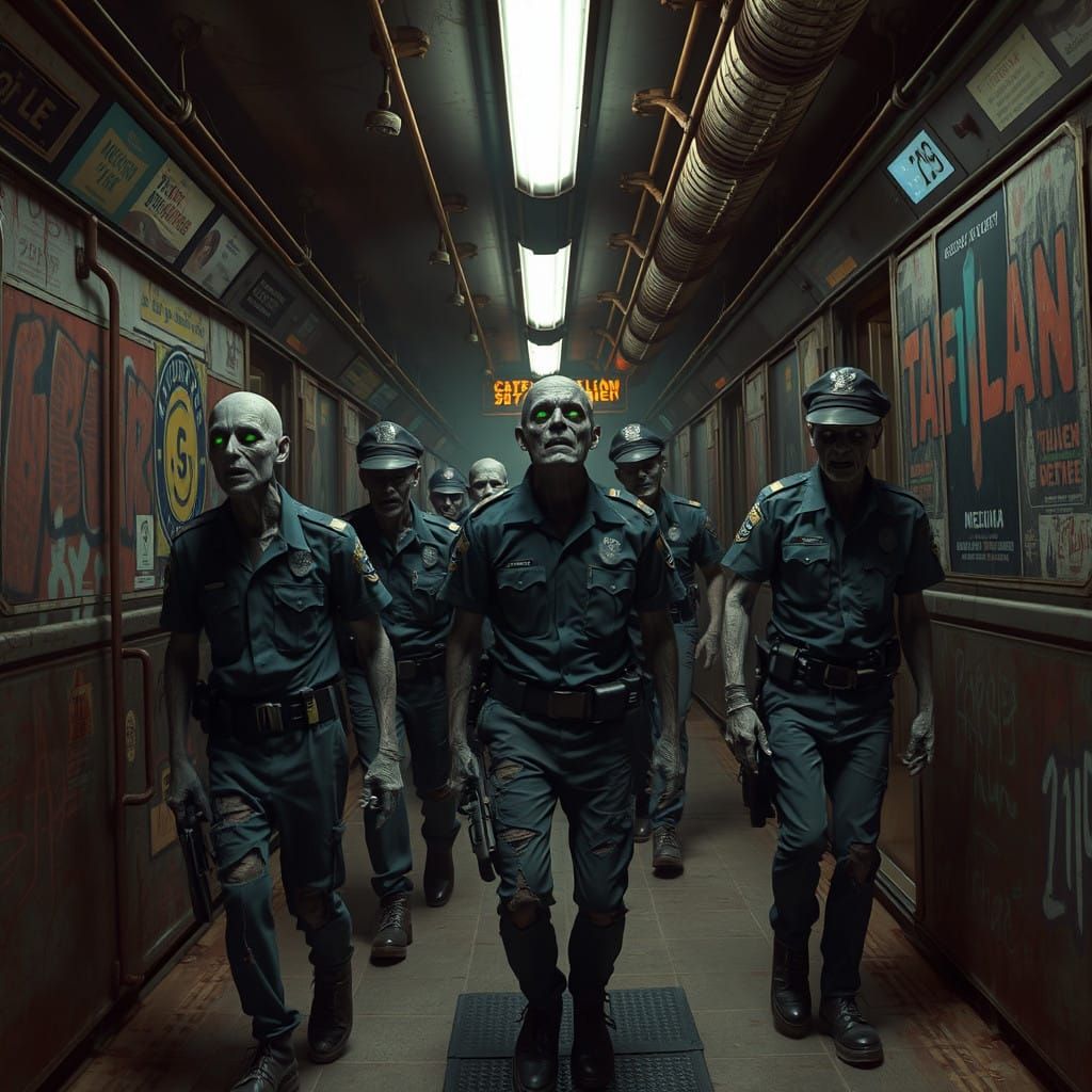 Zombie cops walking the NY subways - Undead Police Officers ...