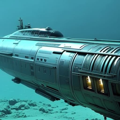 hightech submarine under the deep sea hyperdetailed intricately ...