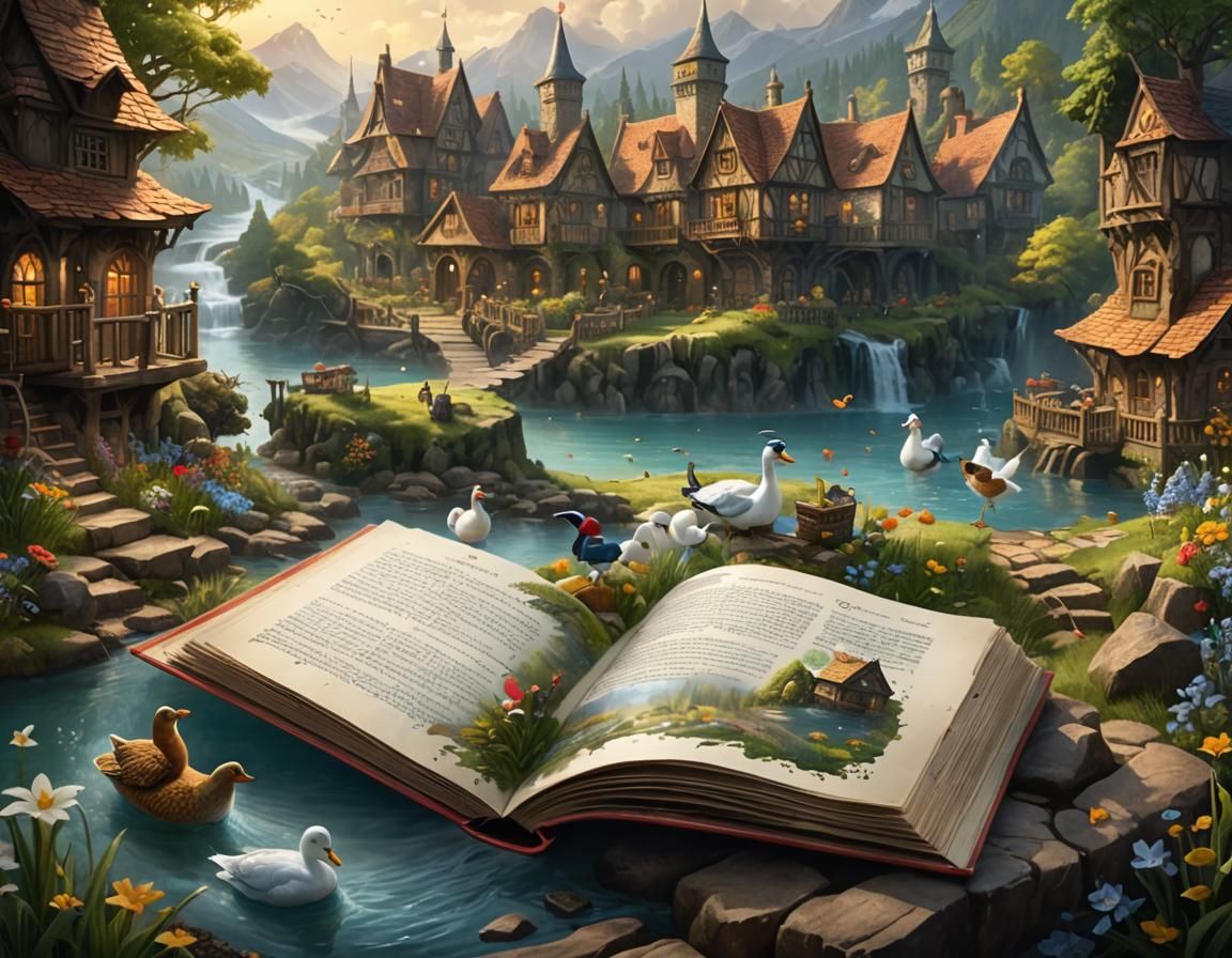 A book opened; a mother goose story popping-up inside your pages ...