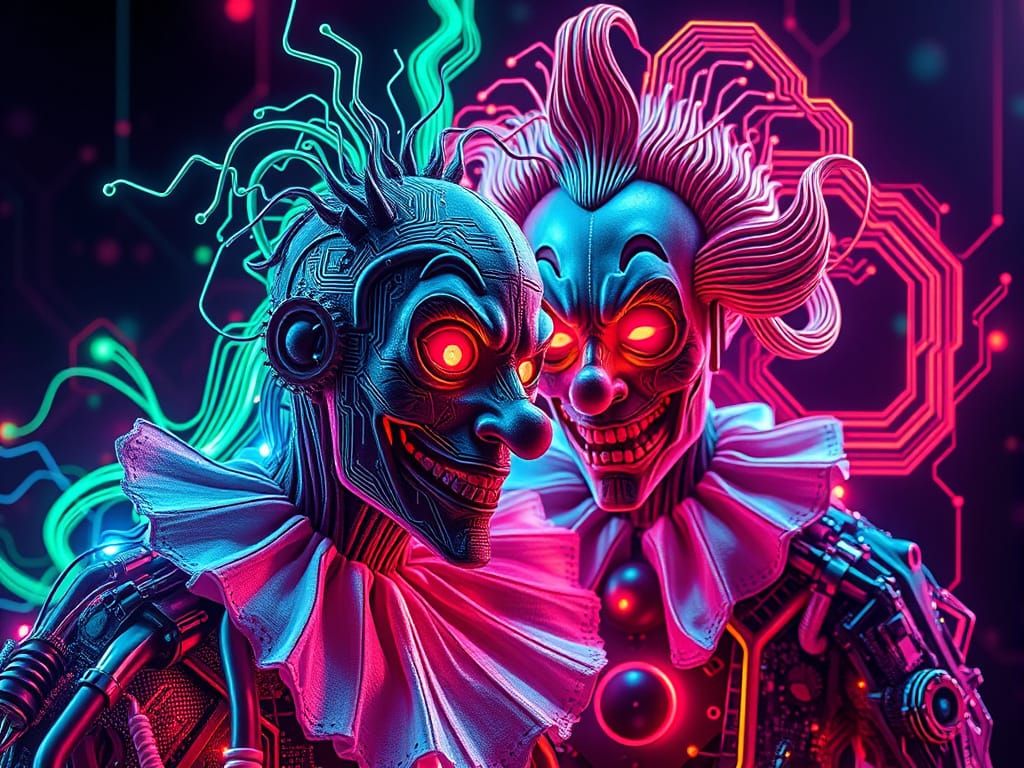 Cyberpunk Clown Made from Circuit Boards and Fract... - AI Art