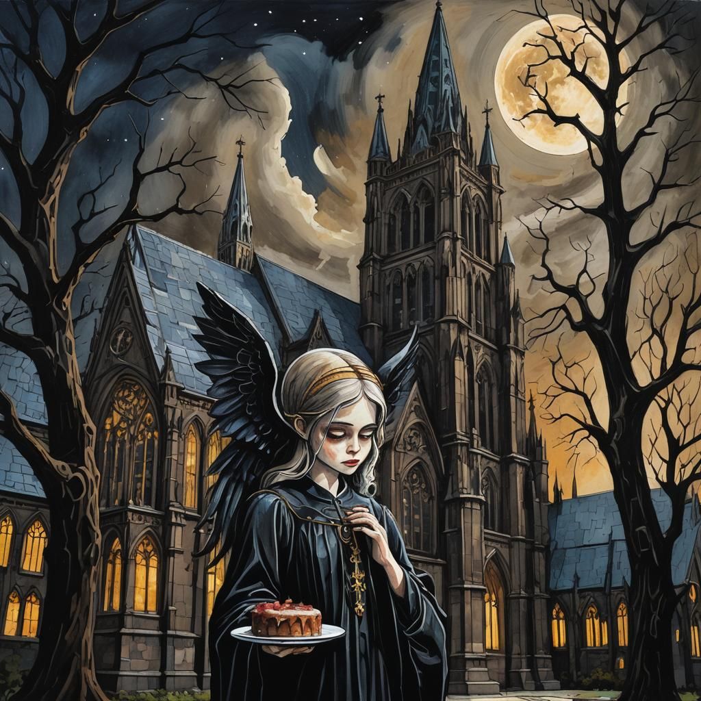fallen angel food cake - Dark Angel Holds Chocolate Cake Bef...