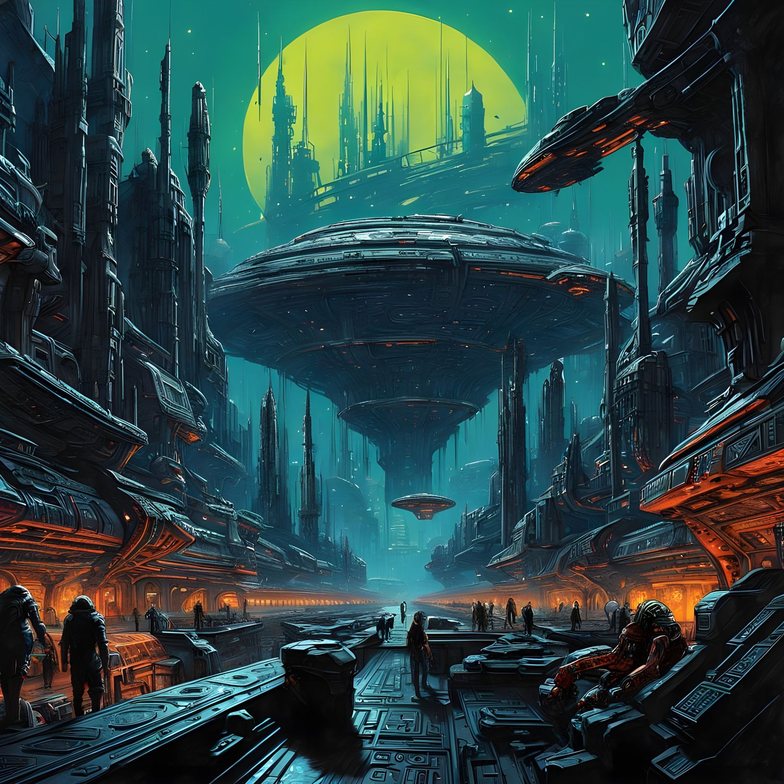 Cyborg Metropolis on Asteroid in Futuristic Indust... - AI Art