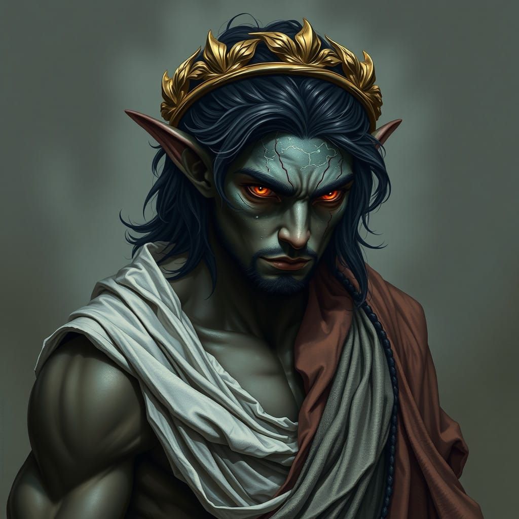 Greek Warrior Elf with Constellation-Inspired Skin... - AI Art