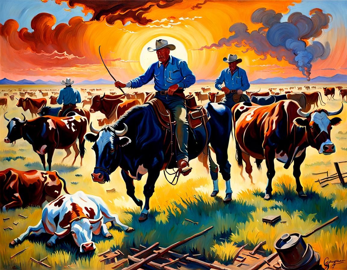 cowboys rustling cattle - AI Generated Artwork - NightCafe Creator