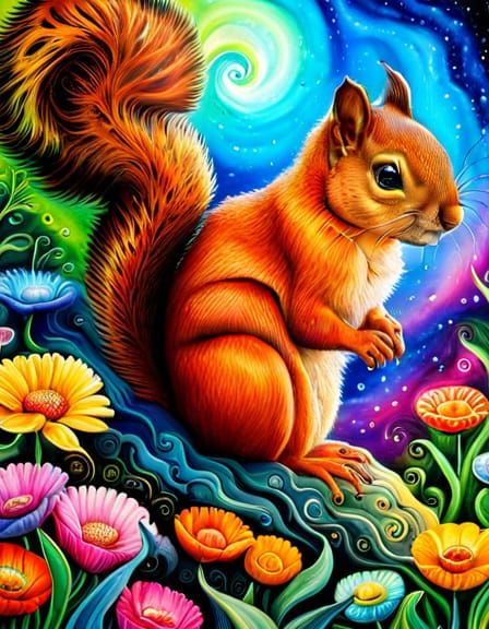 The Squirrel in Paradise Garden, in rainbow colors - AI Generated Artwork - NightCafe Creator