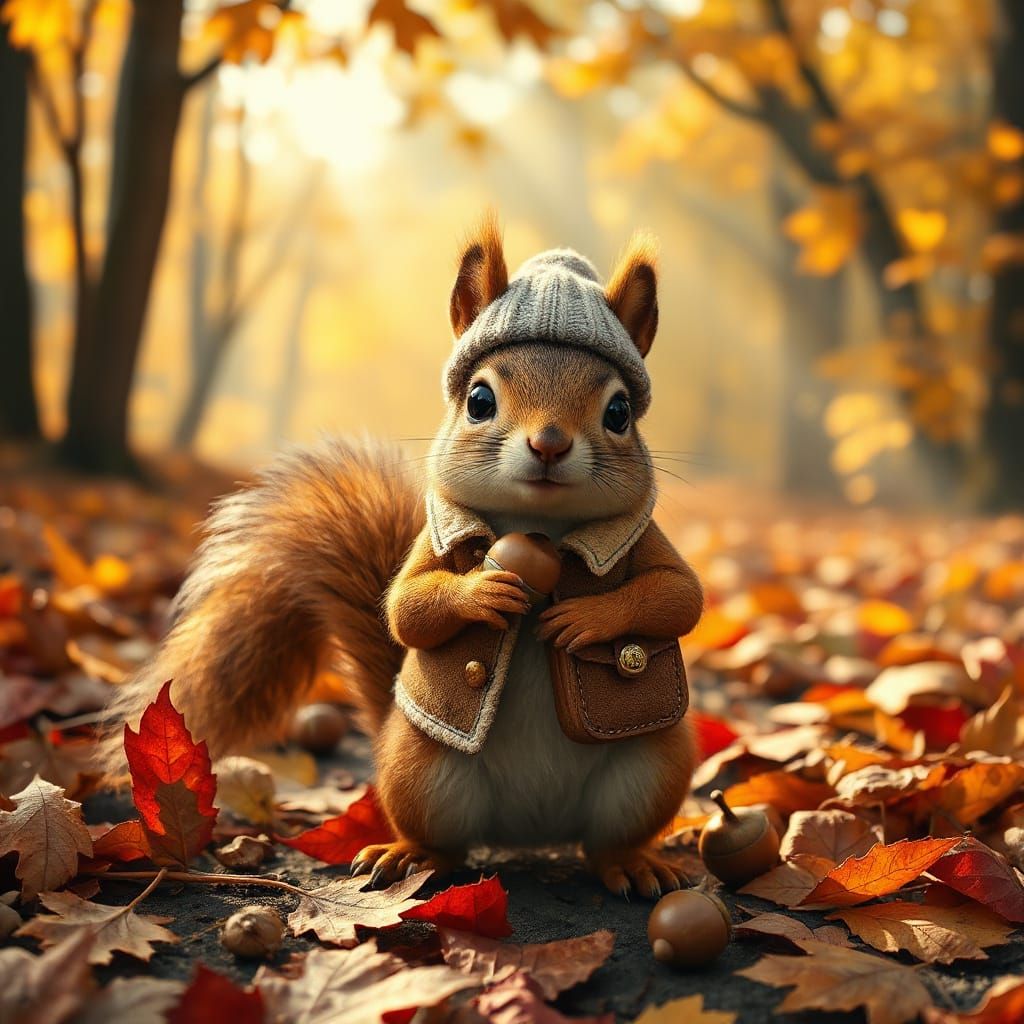 Squirrel Explorer in Autumn Forest, Photorealistic... - AI Art