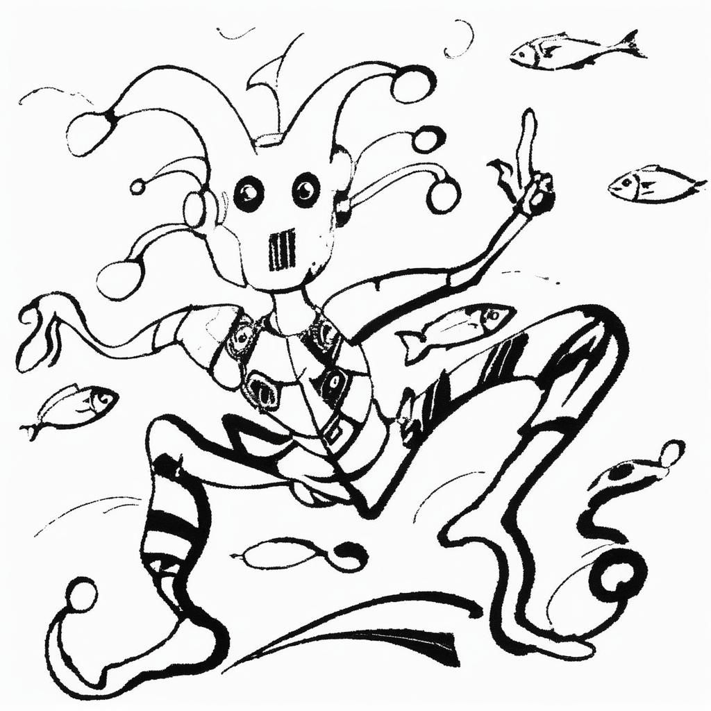 A robot jester dancing under the sea...the point in time or space at ...
