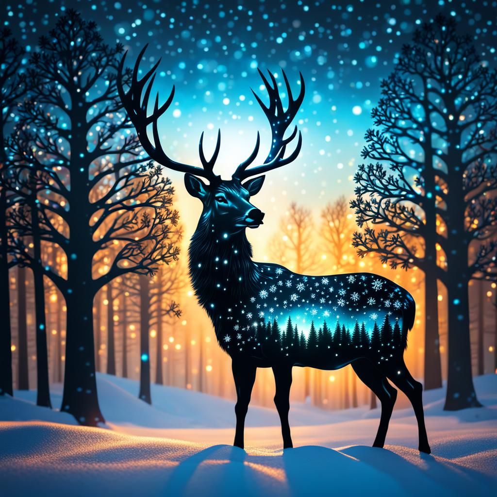 Double Exposure - Winter Stag - AI Generated Artwork - NightCafe Creator