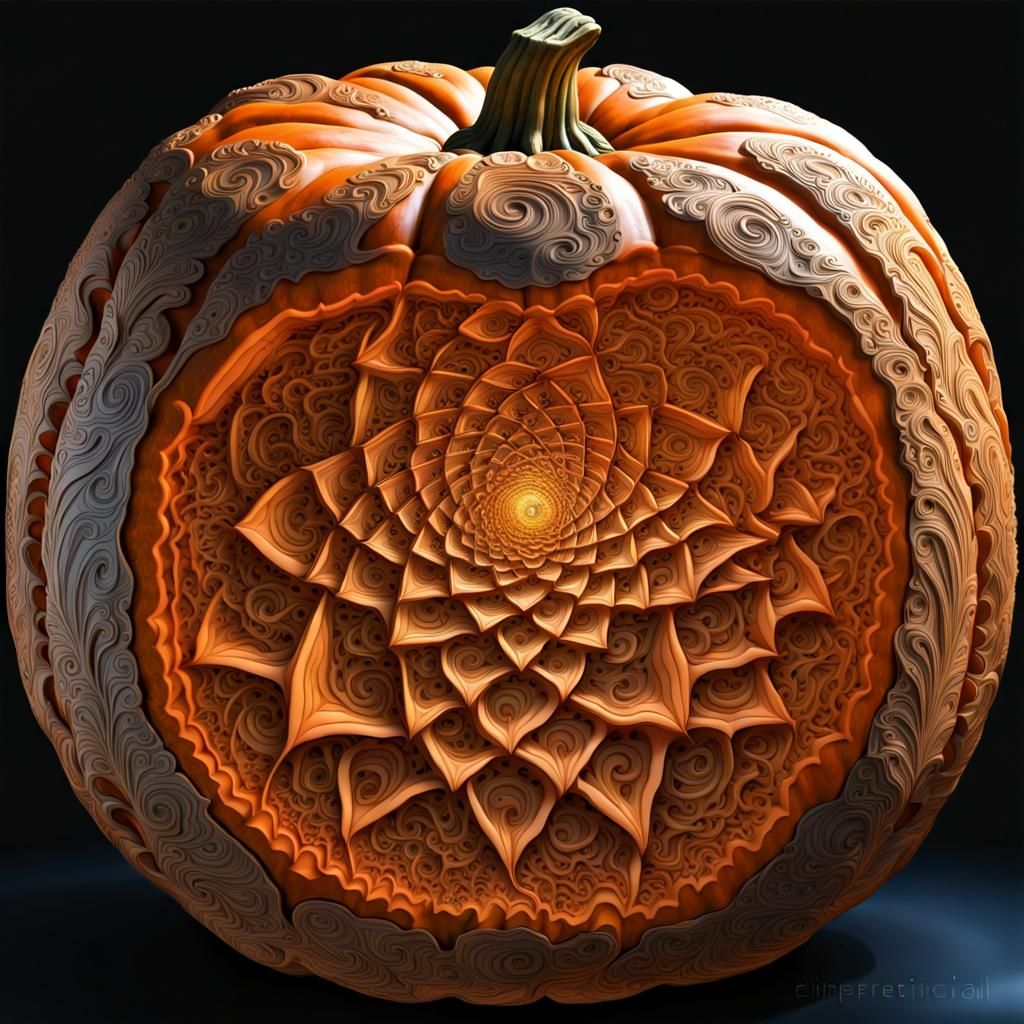 Intricately carved Giant Pumpkin at a Halloween celebration ...