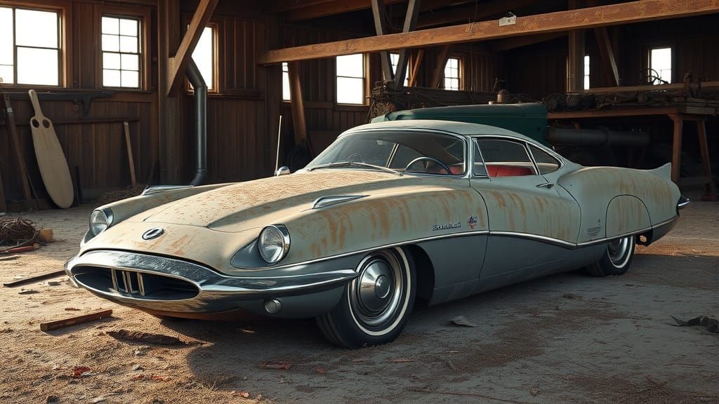 A 1950s sleek, angular, transparent bubble topped, finned, futuristic ...