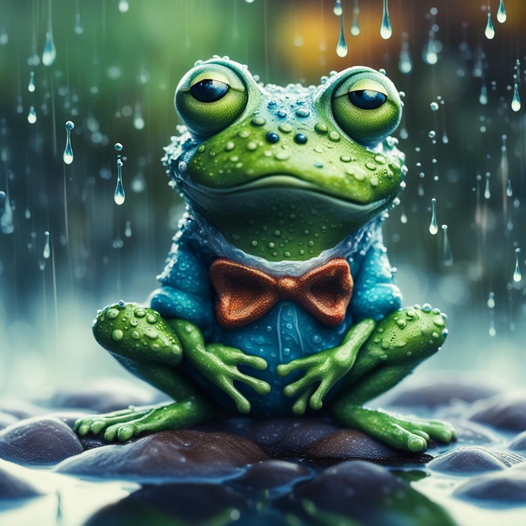 Frog in the rain - AI Generated Artwork - NightCafe Creator