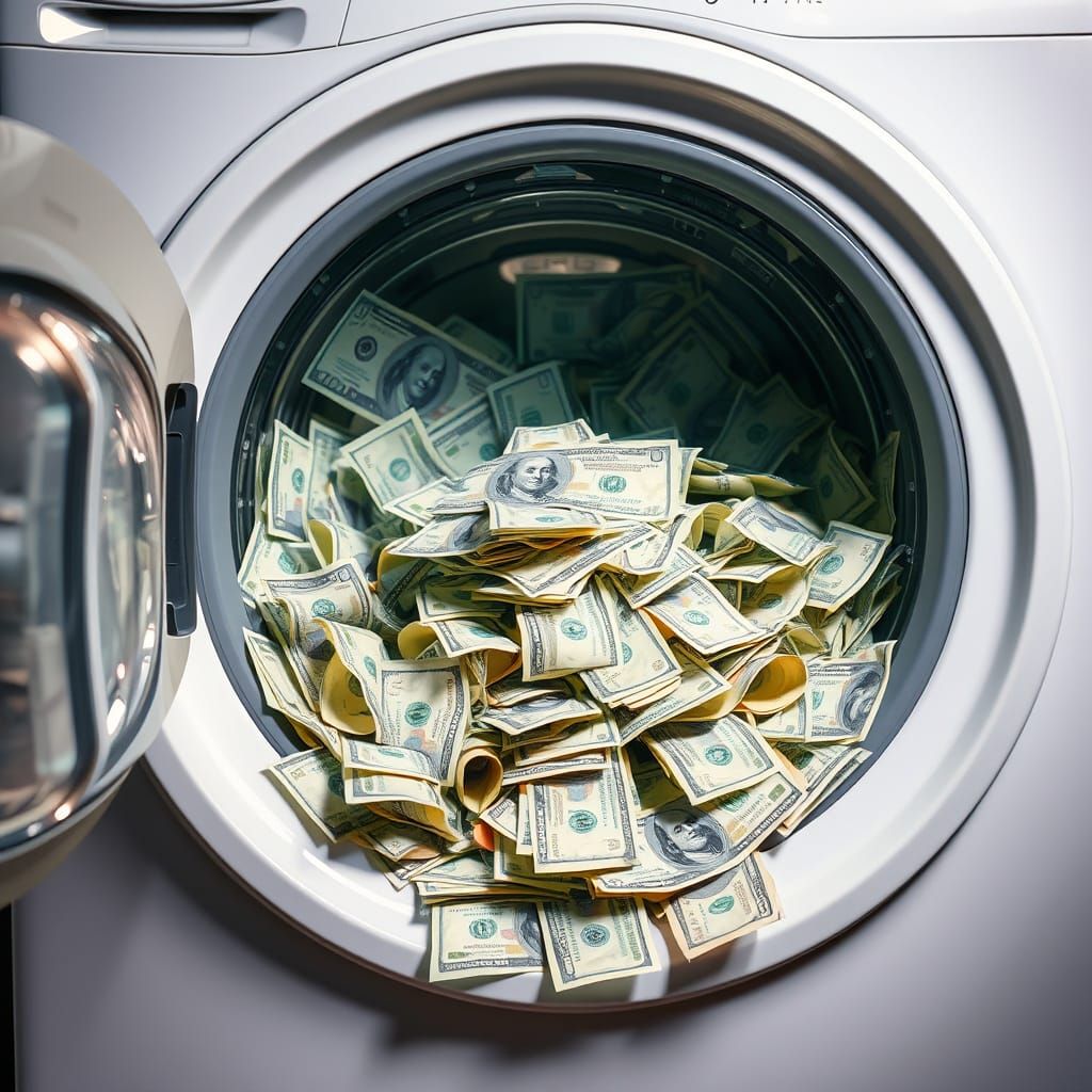 Surreal Still Life of Cash Overflowing Washing Mac... - AI Art