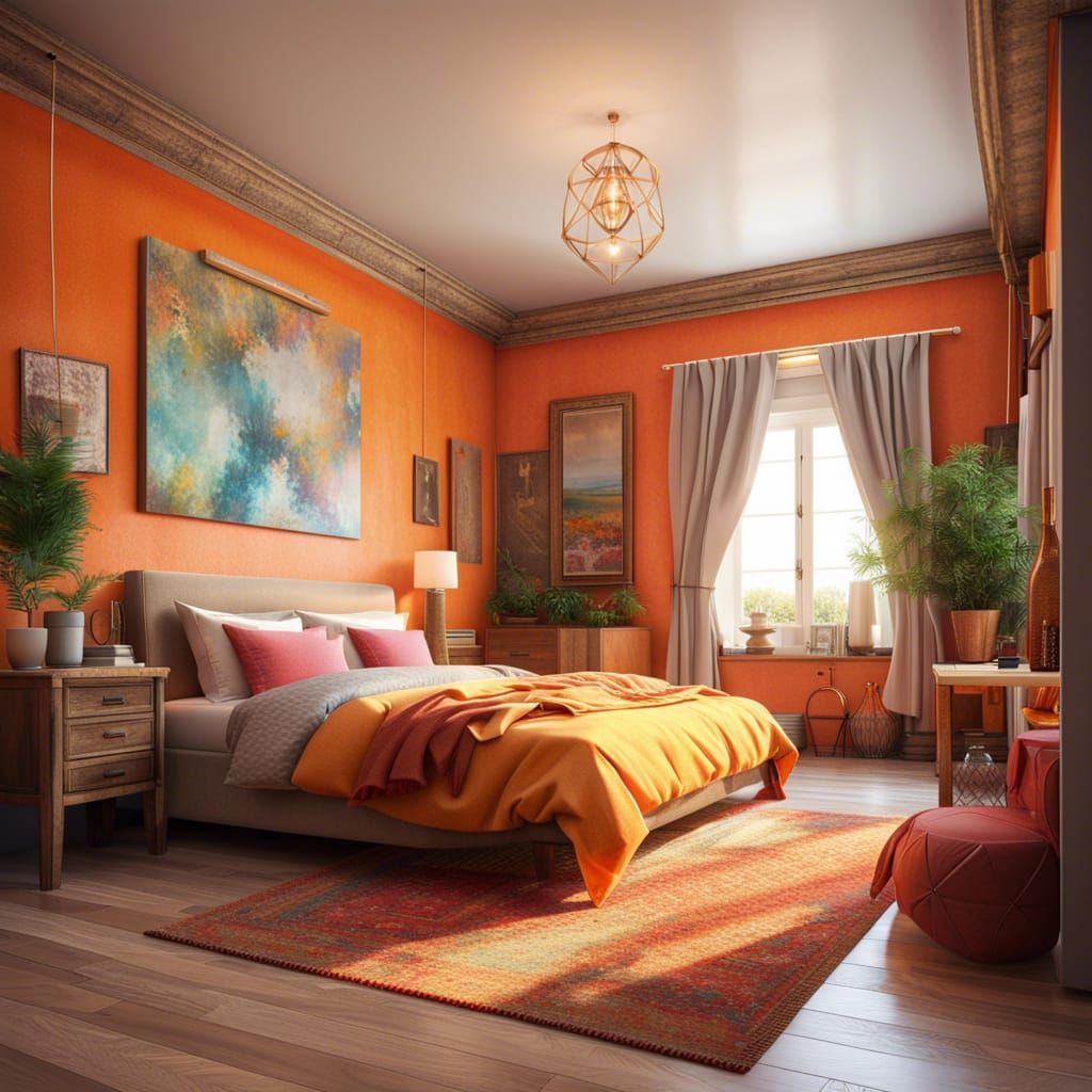 Cozy bedroom nook in a vibrant color palette - AI Generated Artwork ...