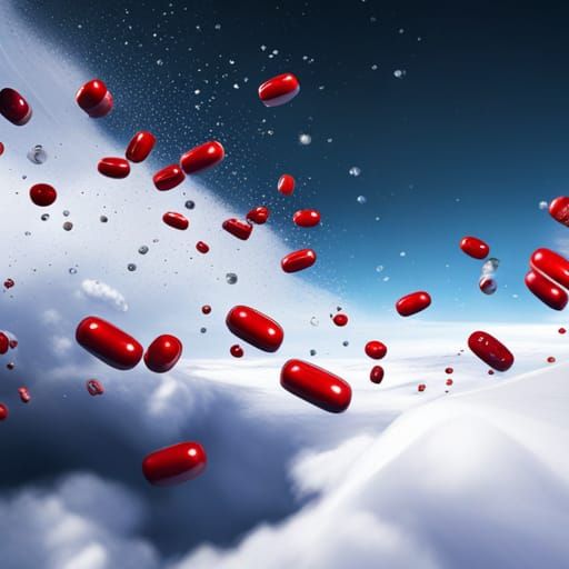 Pills raining from the sky, 8k resolution, a masterpiece, 35mm ...