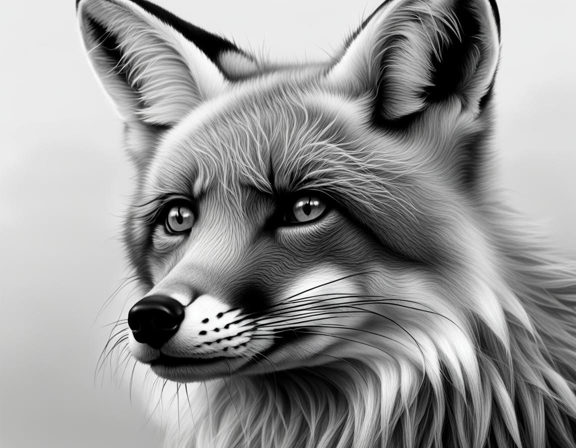 Hyperrealistic Grayscale Fox - AI Generated Artwork - NightCafe Creator