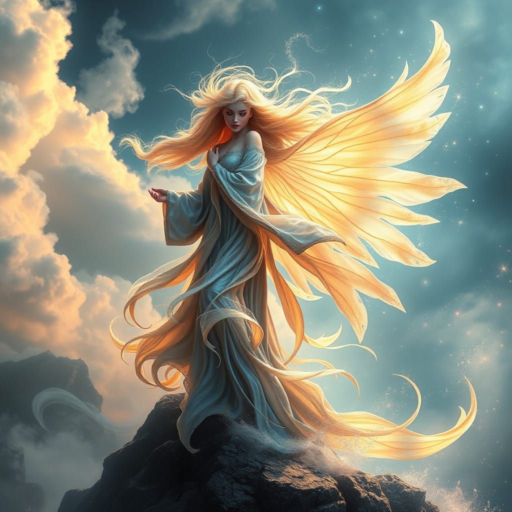Wind mermaid - Ethereal Wind Goddess in Resplendent, Iridesc...