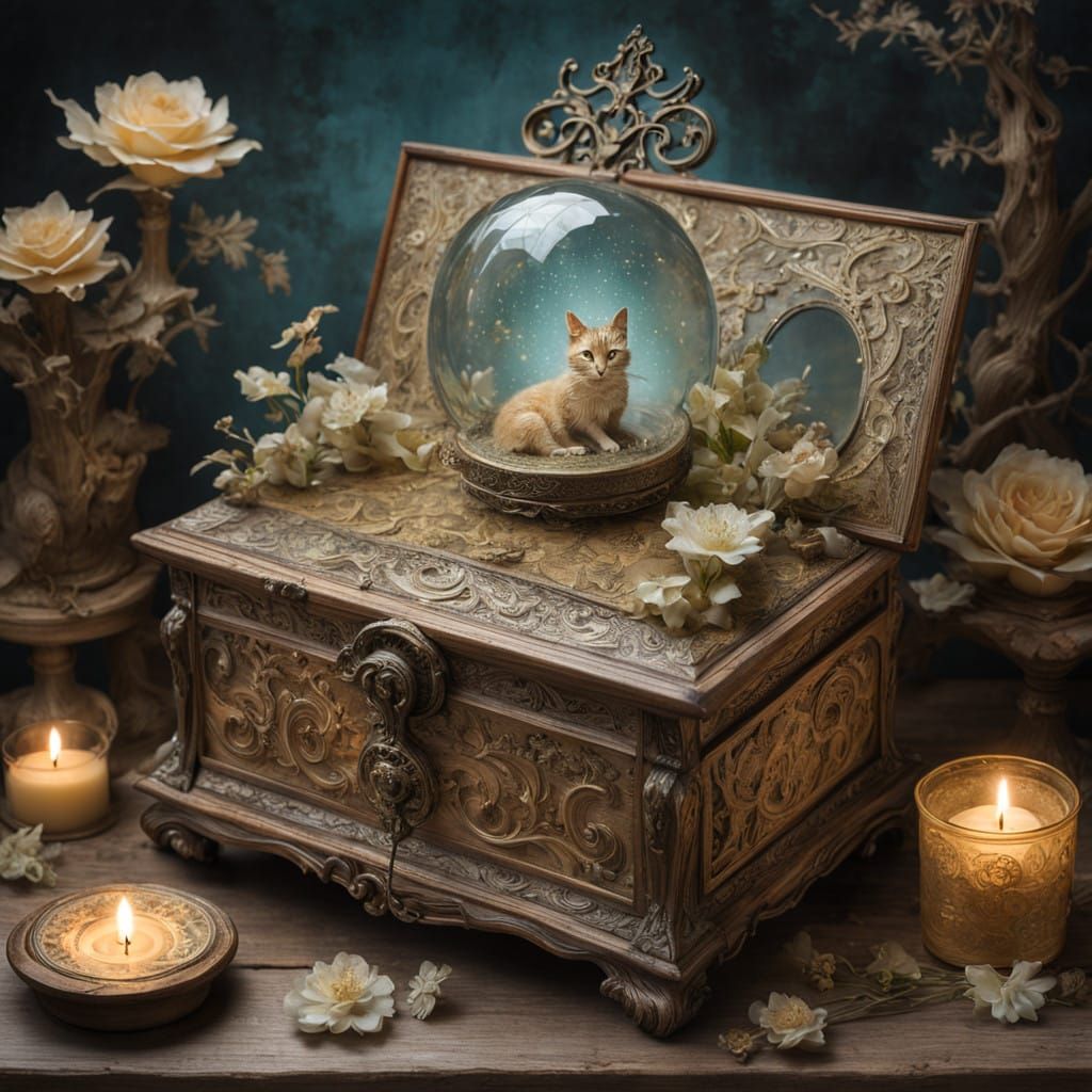 Ethereal Music Box Scene with Ghostly Figurines in... - AI Art