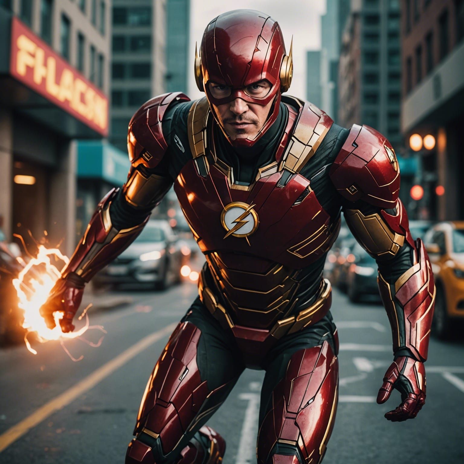 futuristic realistic The Flash in Ironman suit in an action scene 8k ...