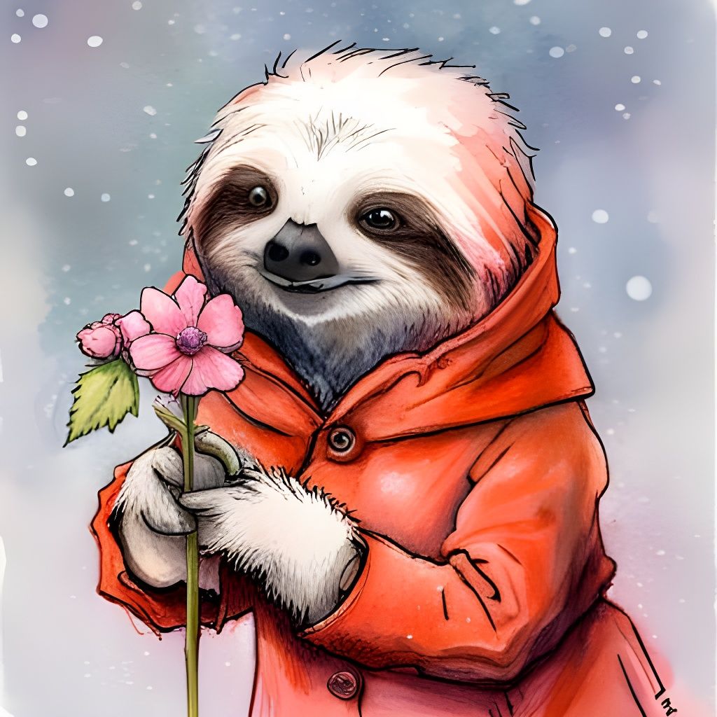 cute sloth smelling a flower - AI Generated Artwork - NightCafe Creator