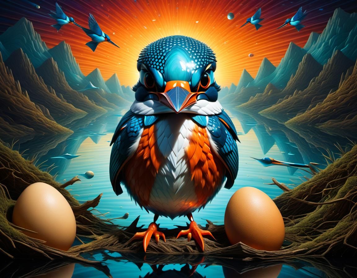 Chromatic Surrealism, a scary kingfisher, horror, juxtaposition, cosmic ...