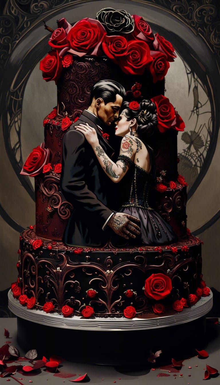 "Goth cake with Goth couple" - AI Generated Artwork - NightCafe Creator