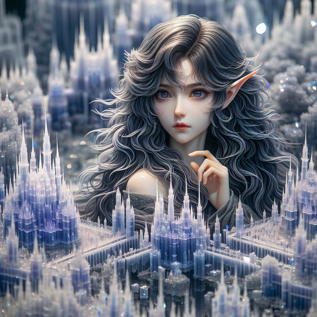 Dark elf Girl in crystal city landscape - AI Generated Artwork - NightCafe Creator