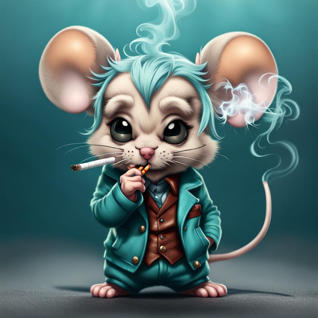 Hairy aqua chibi mouse smoking a cigarette - AI Generated Artwork ...