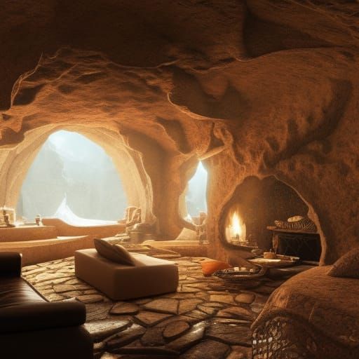 my cozy room in a cave - AI Generated Artwork - NightCafe Creator