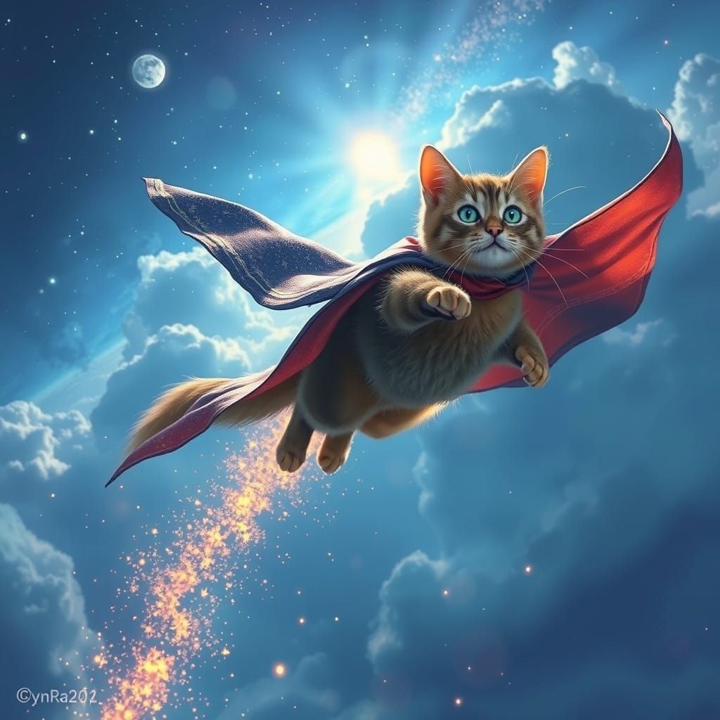 Majestic Feline Aviator Leaves Celestial Trail - AI Art